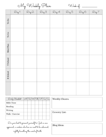 Weekly Schedule Sheet Examples | A Plan in Place